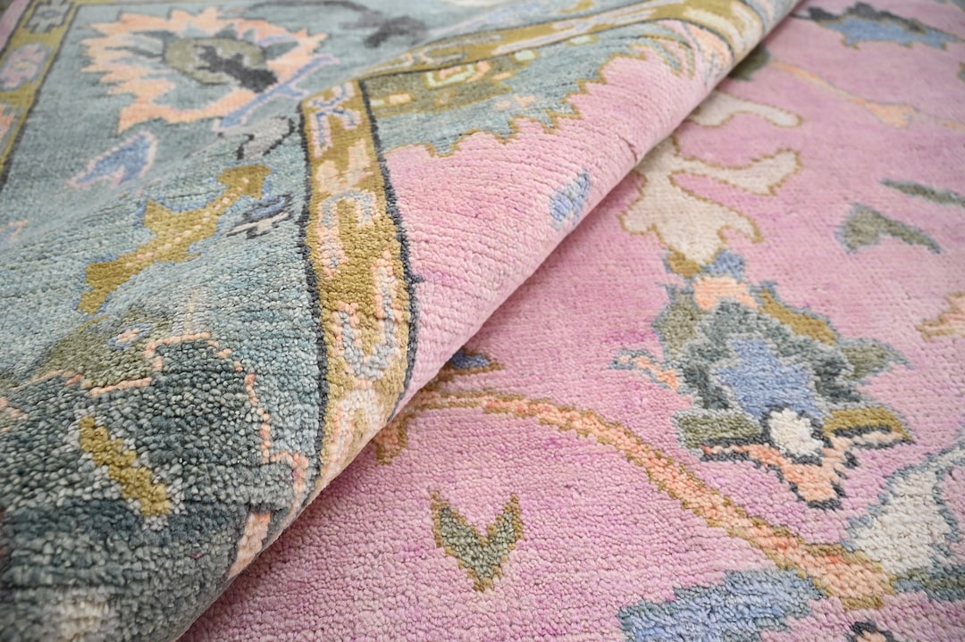 Pink Oushak Handmade Fine Wool Rug - Pastel Multi Colored Rugs for ...