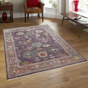 Pastel Purple Rug With Colorful Accents, Modern Turkish Oushak Home ...