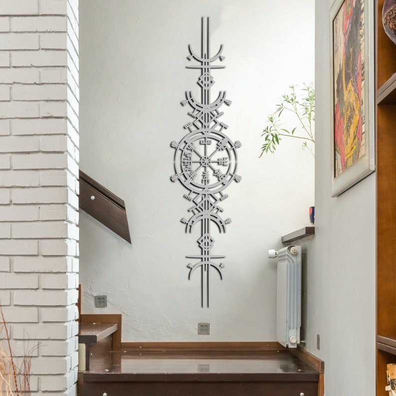Vegvisir Viking Compass Metal Wall Art - Wayfinder Norse Rune Decor - Etsy