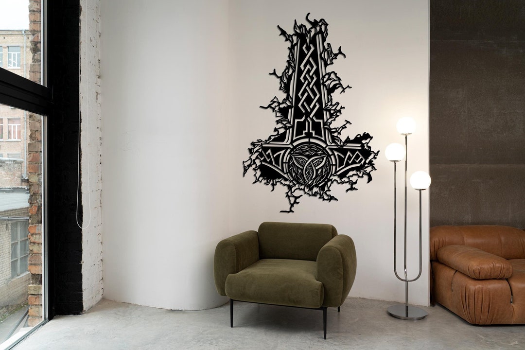 Thor Hammer Rune Metal Wall Decor / Odin Viking Symbol Wall Gift ...