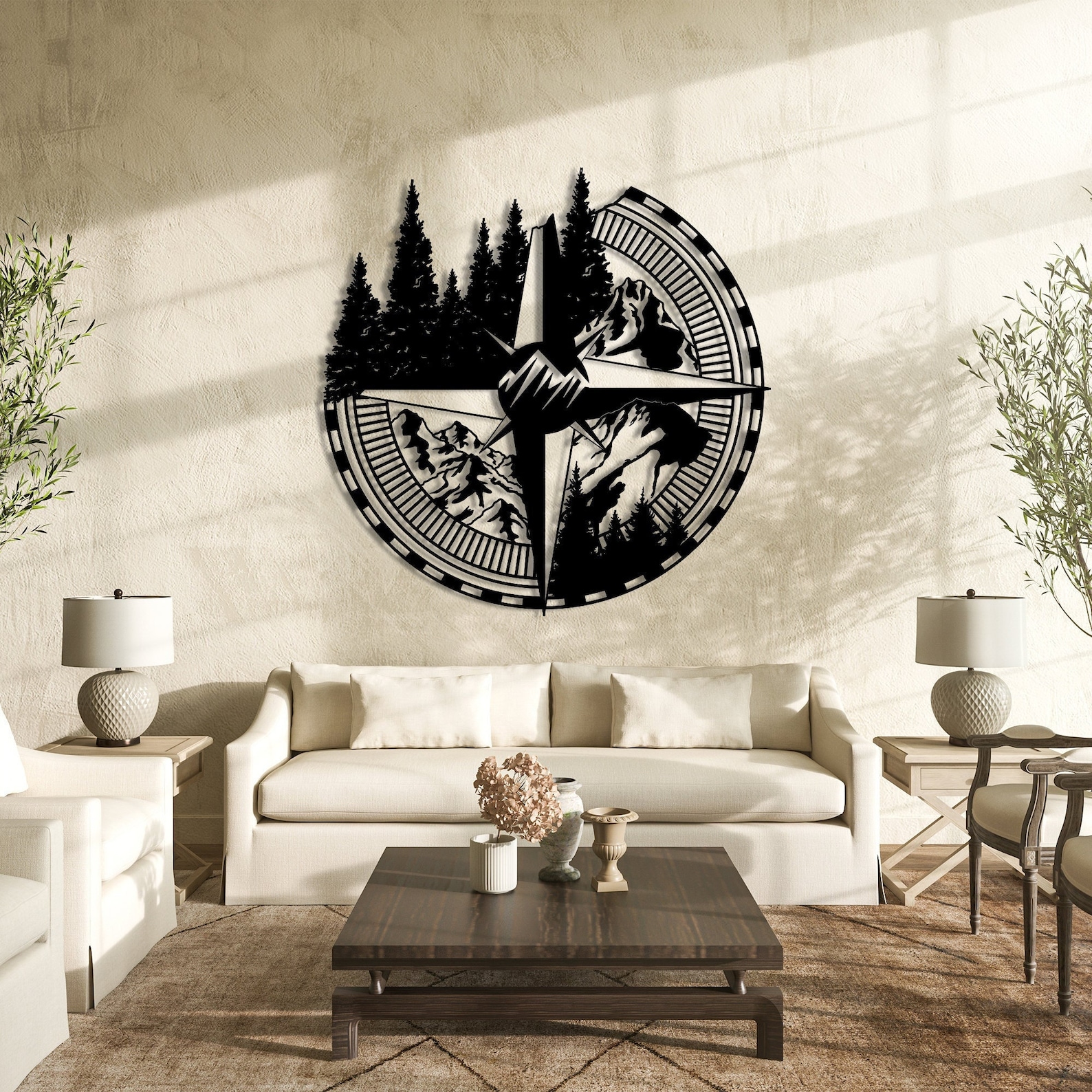 Compass Mountain Wall Decor, Compass Wall Art, Nautical Compass Range ...