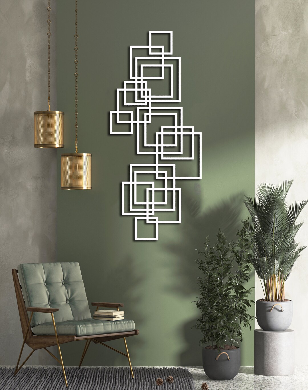 Geometric Metal Wall Art / Nested Squares Outdoor Decor / Modern Home ...