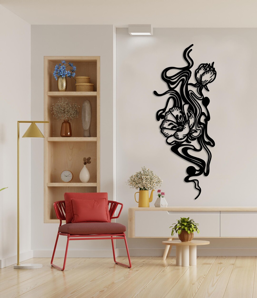 Fluid Line Art Flower Metal Wall Decor: Modern Minimalist Sculpture - Etsy