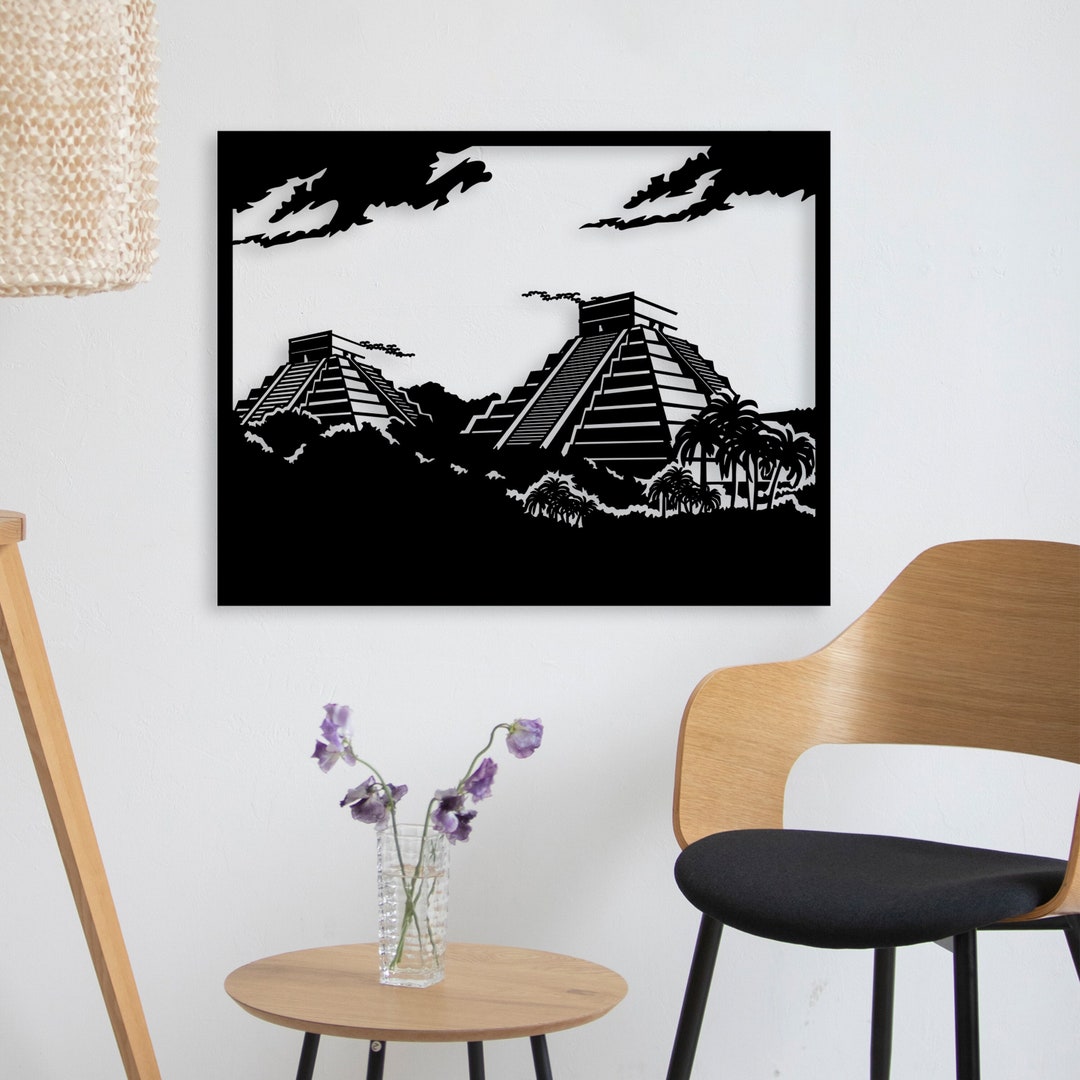 Ancient Mayan Pyramids Metal Wall Decor, Egyptian Pyramids Metal Wall ...