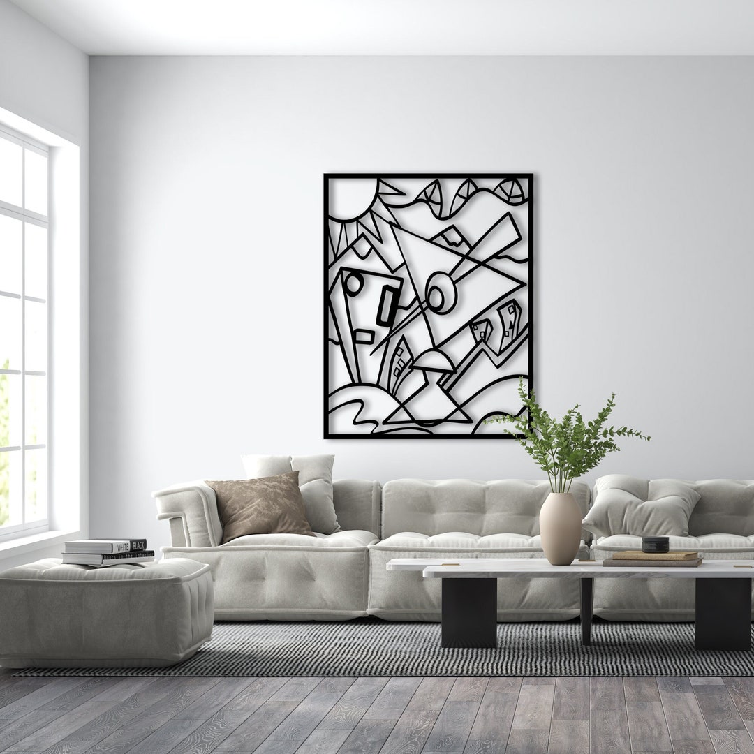 Sun Metal Line Art, Cubism Metal Wall Art, Geometric City Line Art ...