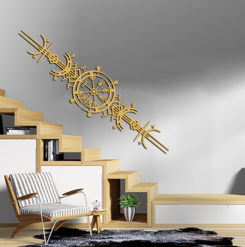 Vegvisir Viking Compass Metal Wall Art - Wayfinder Norse Rune Decor - Etsy