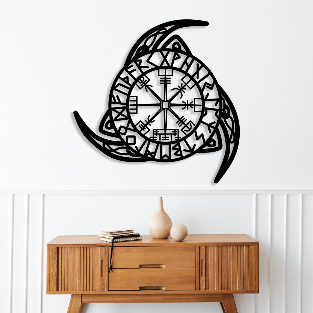 Viking Wayfinder Wall Decor, Vegvisir Runic Compass Metal Wall Art ...