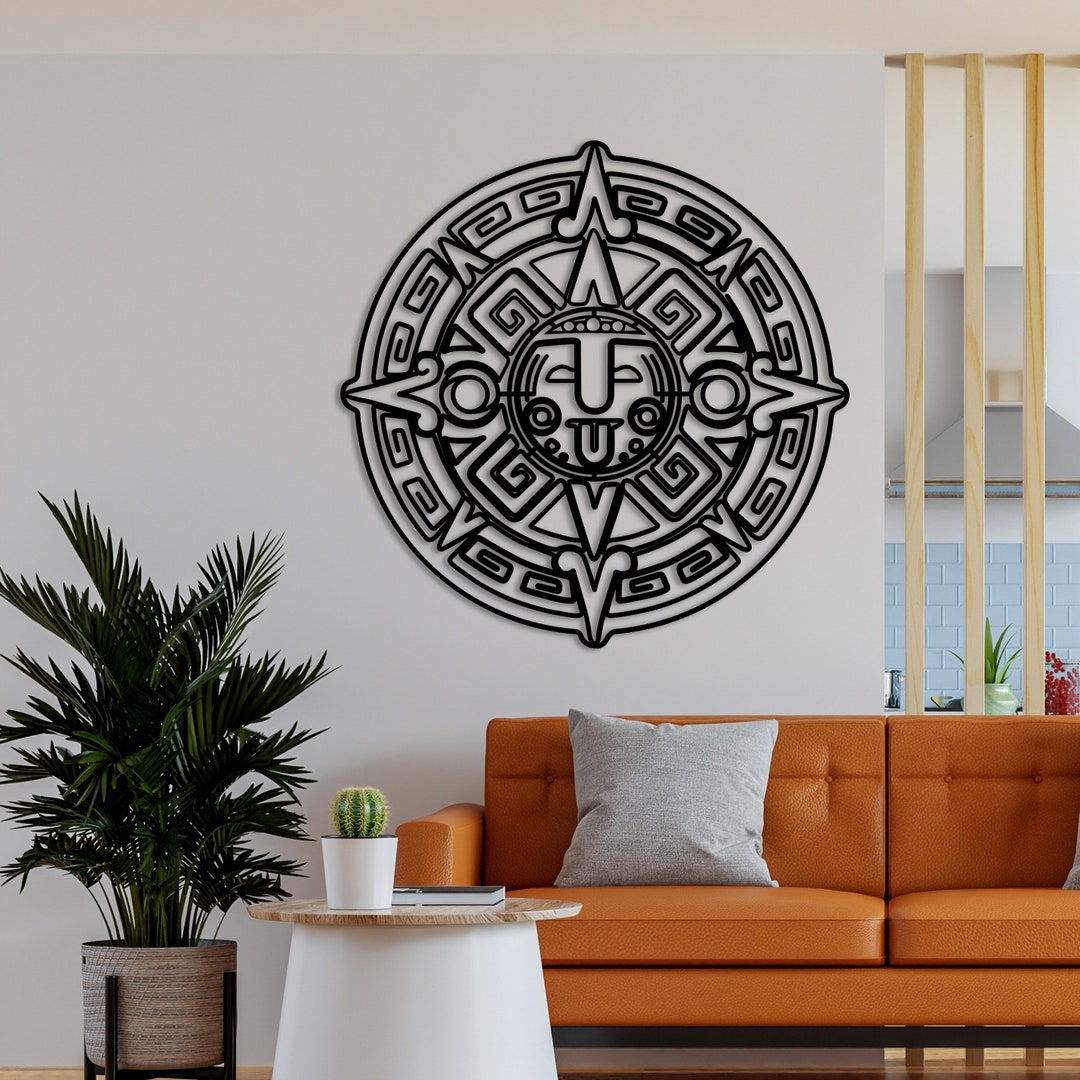 Mexican Antique Sundial Decor / Aztec Solar Calendar Metal Wall Art ...