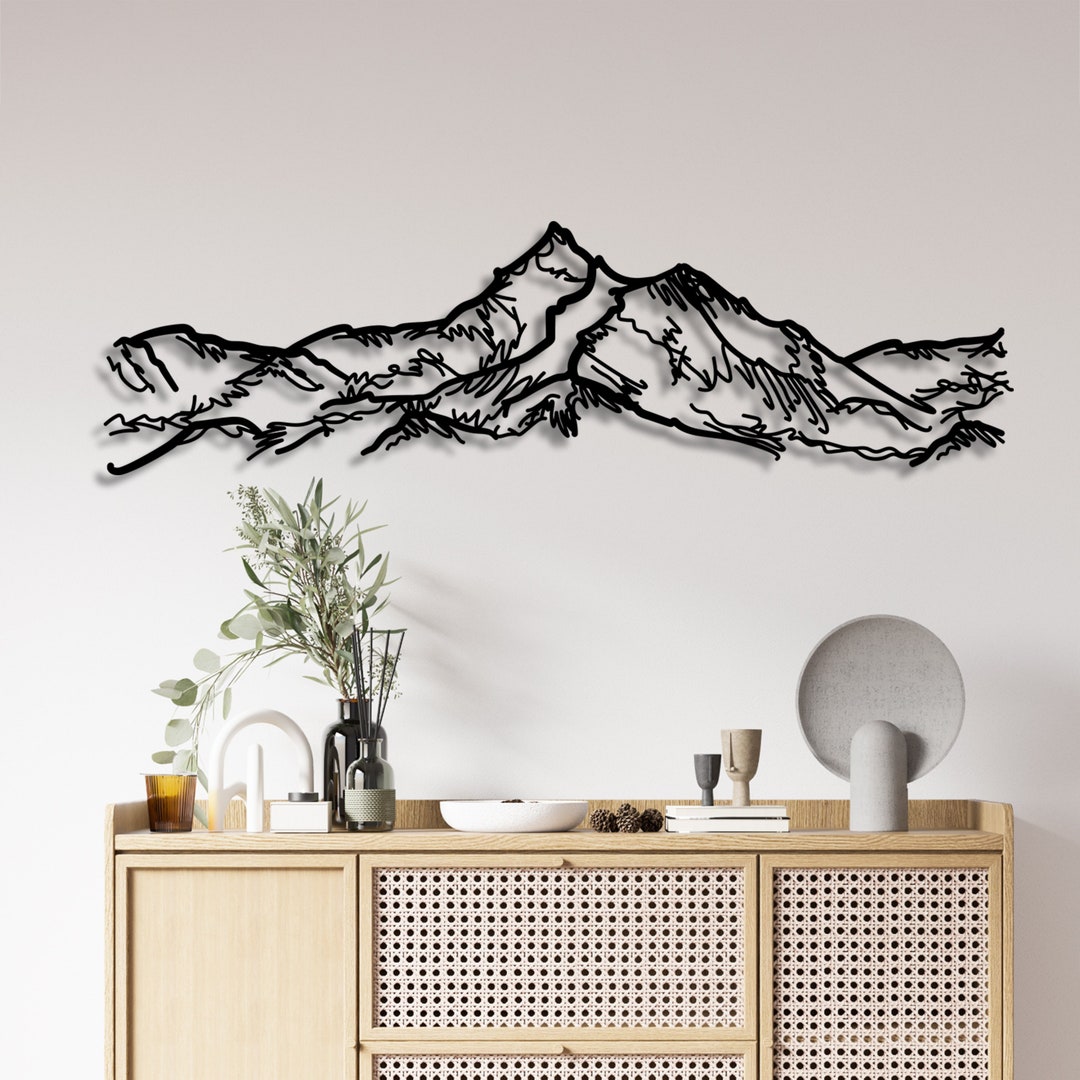 Snowy Mountains Wall Decor, Mountain Line Art, Modern Mountain Metal ...