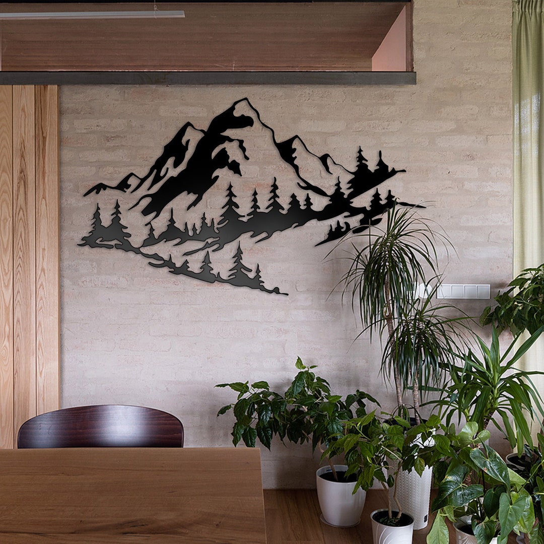 Mountain Metal Line Wall Decor, Mountain Range View Nature & Forest ...