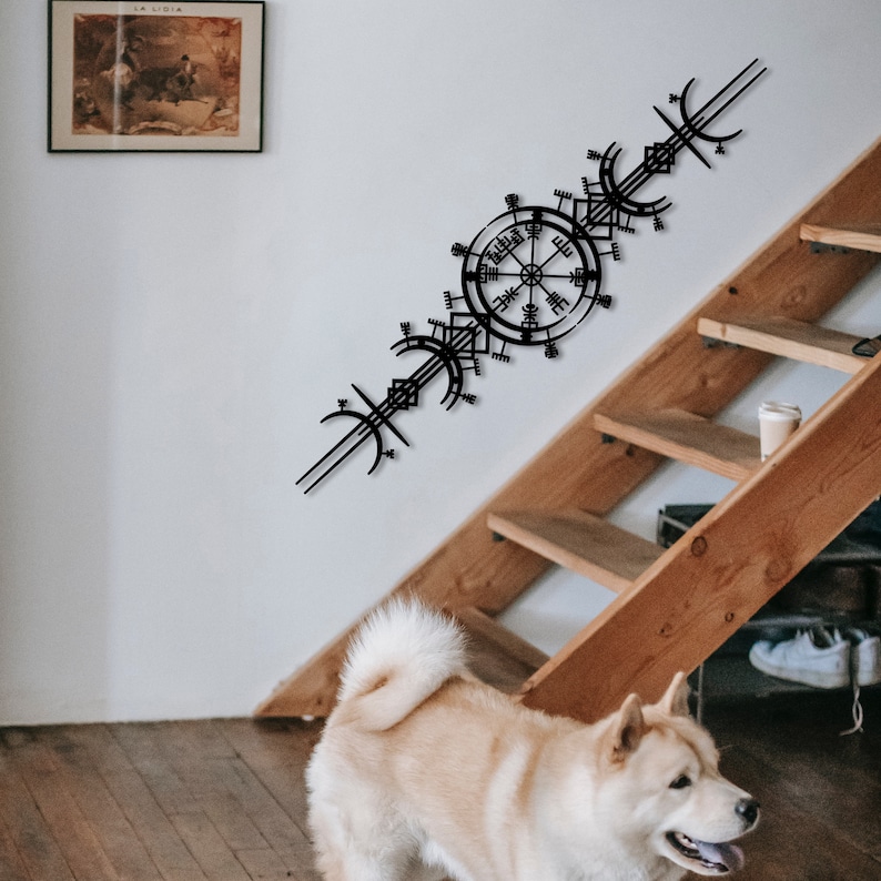 Vegvisir Viking Compass Metal Wall Art - Wayfinder Norse Rune Decor - Etsy