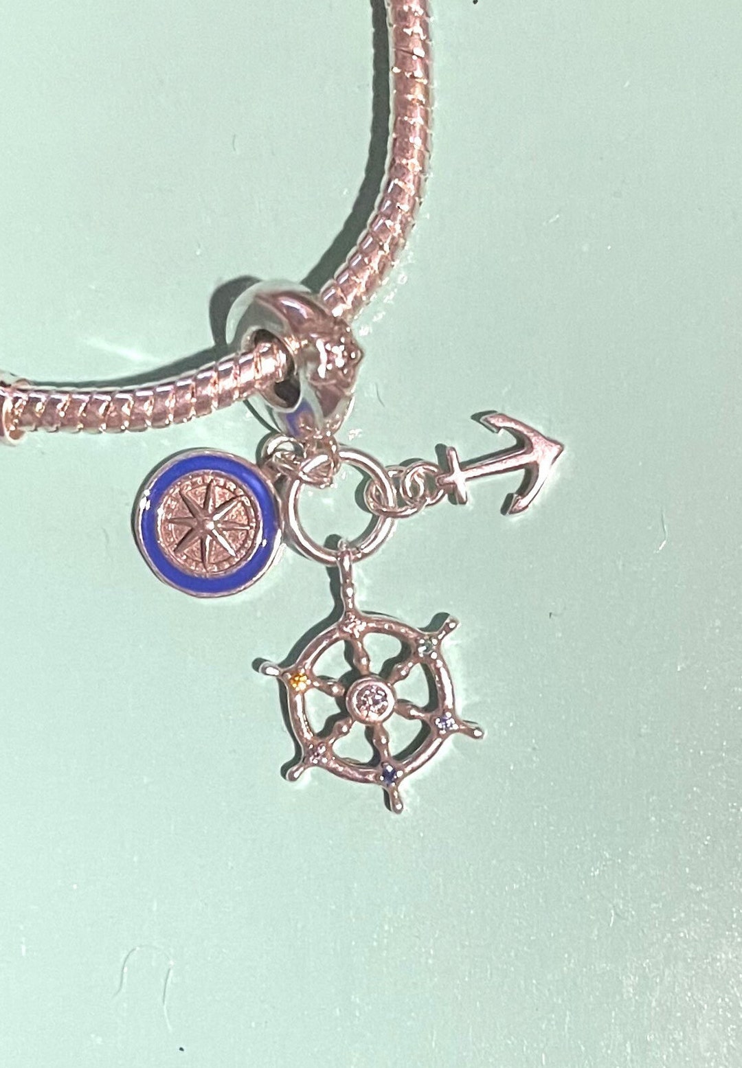 Nautical Compass Ship Wheel Anchor Charm Fits Pandora Bracelets , Ocean ...