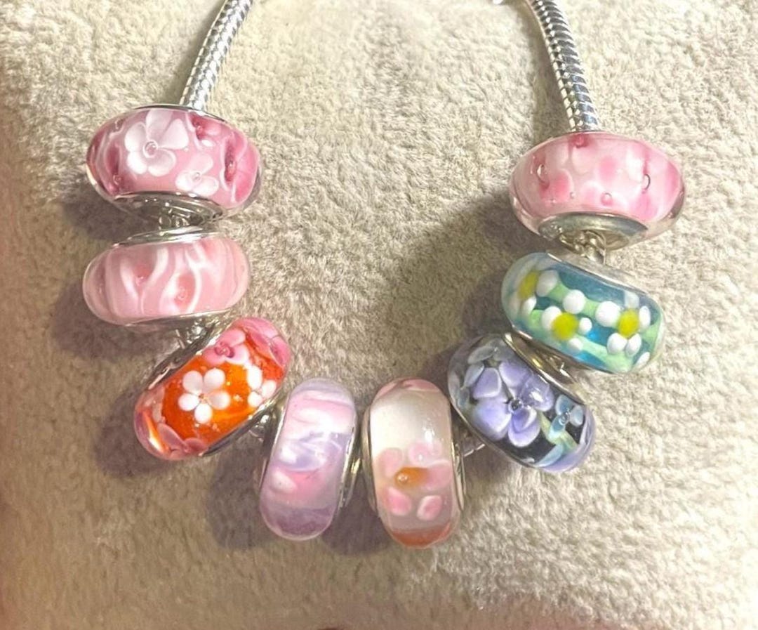 Murano Flower Glass Charm , Murano Swirl , Lily , Daisy , Rose ...