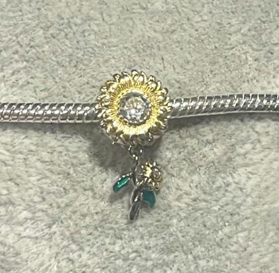 Sunflower Dangle Charm Fits Pandora Bracelets , Double Sided Sunflower ...