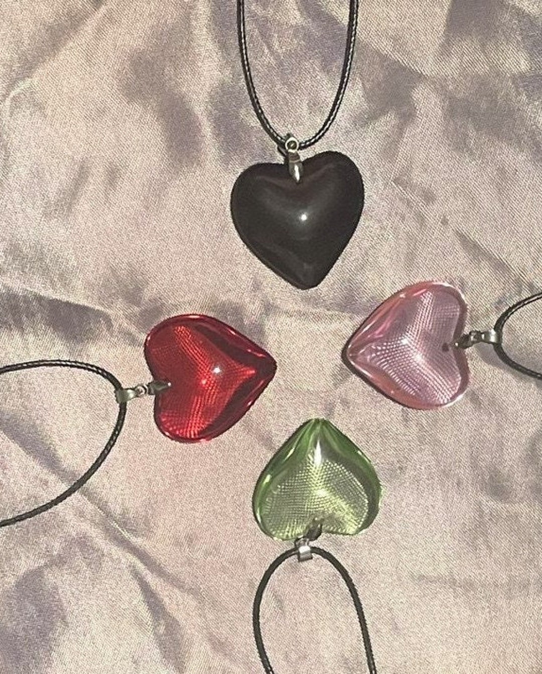 Large Glass Heart Pendant Necklace , Red Heart , Green Heart , Black ...