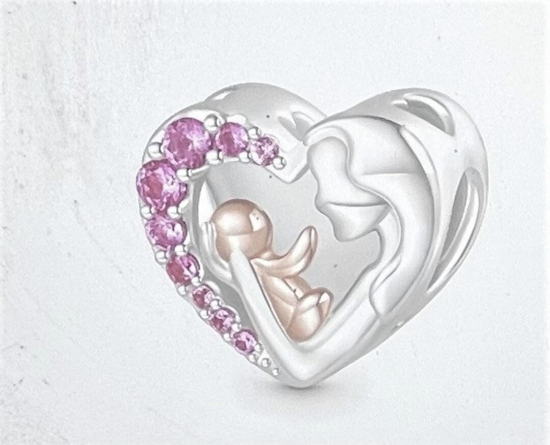 Mother and Baby Heart Charm Fits Pandora Bracelet , Mother Charm , Baby ...