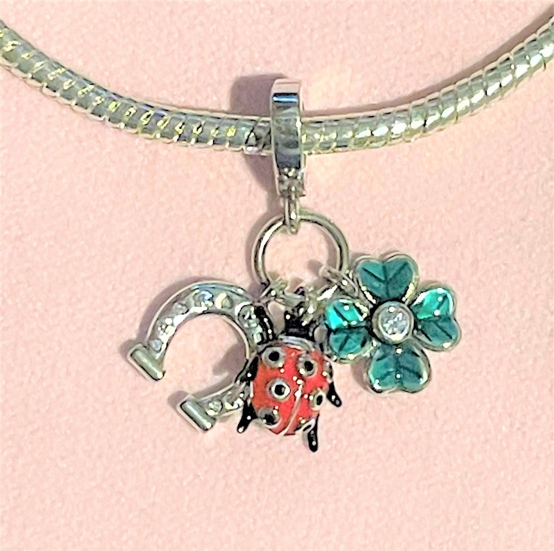 Green Four Leaf Clover Ladybug Horseshoe Charm Fit Pandora Bracelet ...