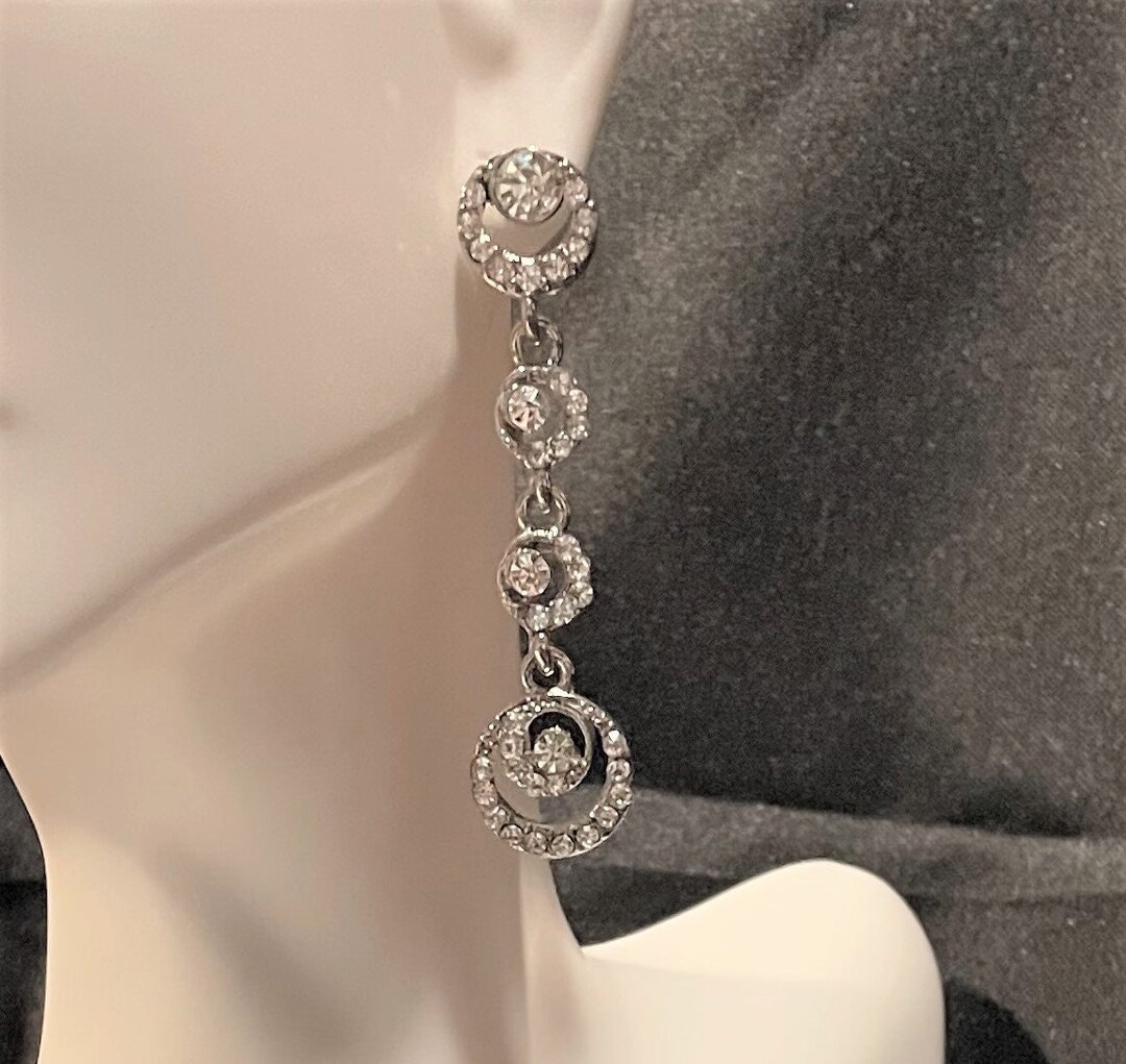Sparkling Long Rhinestone Statement Earrings , Silver , Rhinestone ...