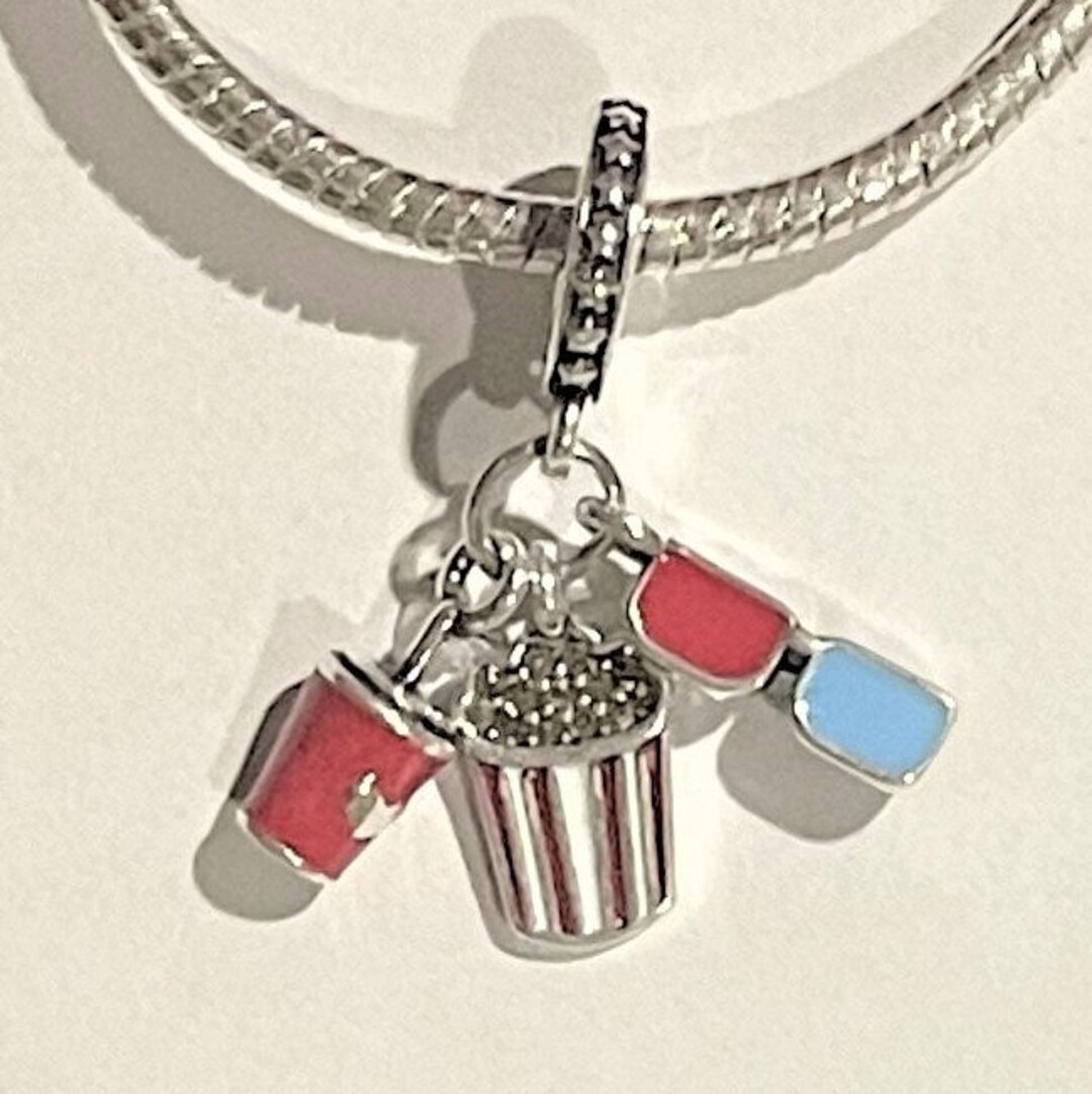 Movie Popcorn Charm Fits Pandora Bracelets , Theatre Dangle Charm ...