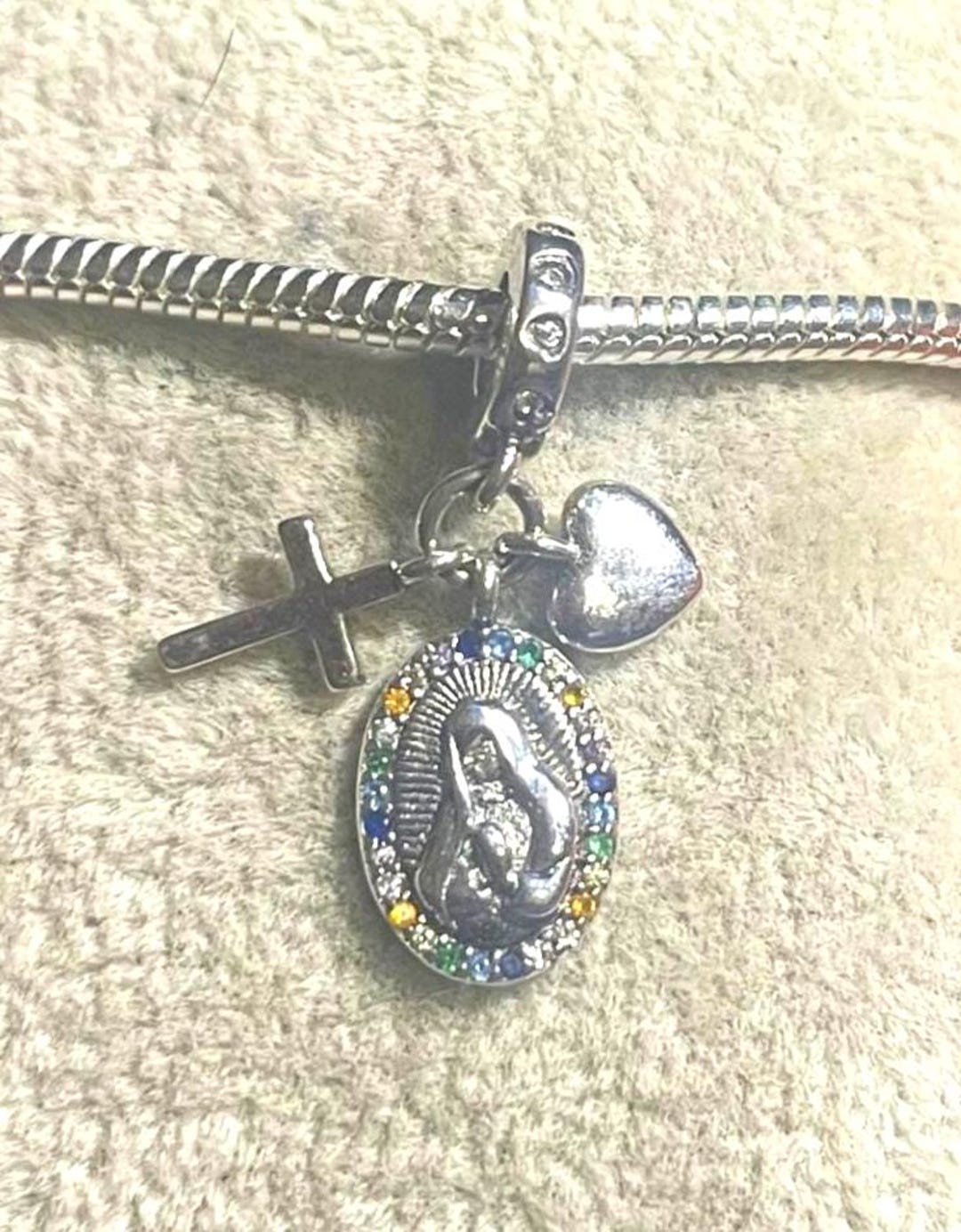Blessed Mother Mary Triple Dangle Charm , Madonna , Cross, Heart ...