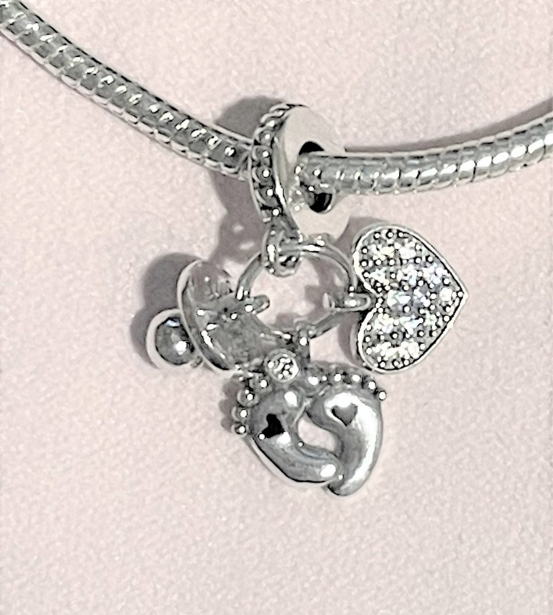 Baby Charm , Fits Pandora Bracelets , Baby Feet , Pacifier and CZ Heart ...