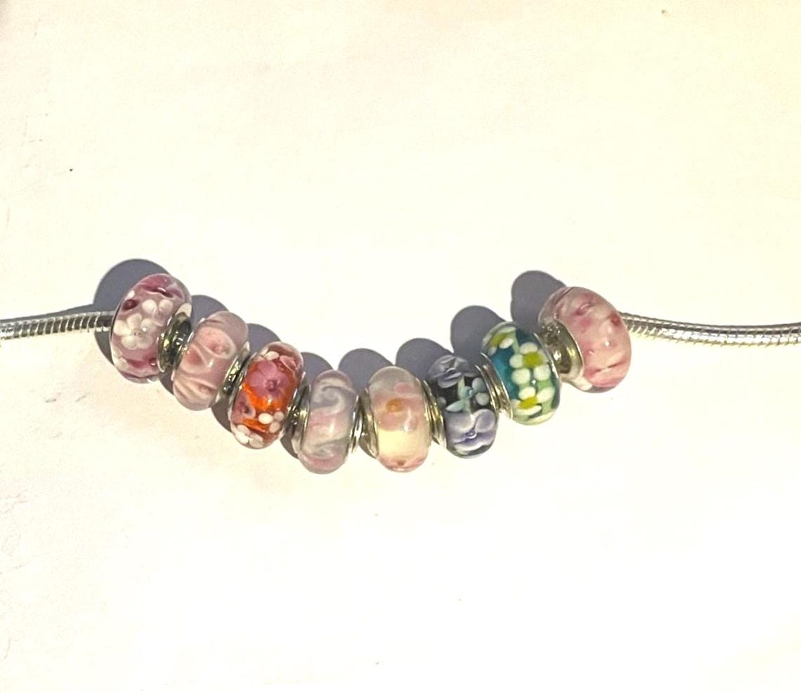 Murano Flower Glass Charm , Murano Swirl , Lily , Daisy , Rose ...