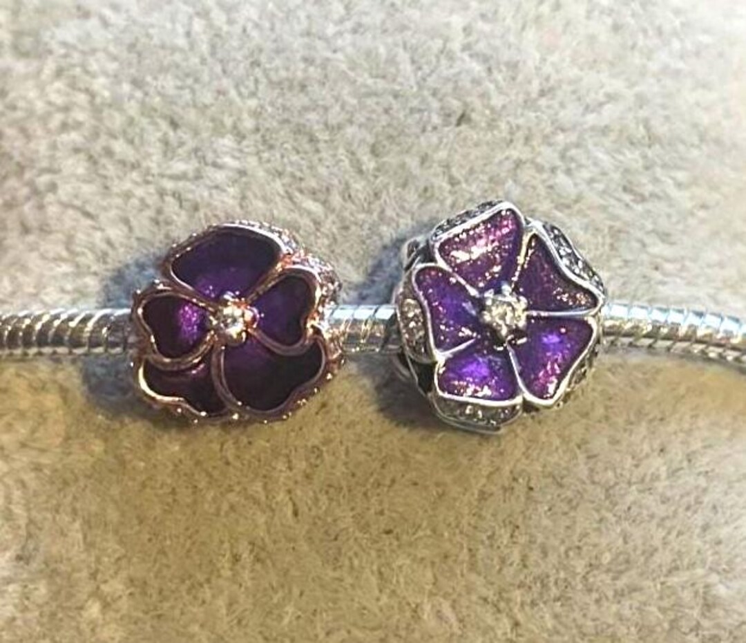 Purple Pansy Flower Charm , Charm for Bracelets , Silver or Rose Gold ...