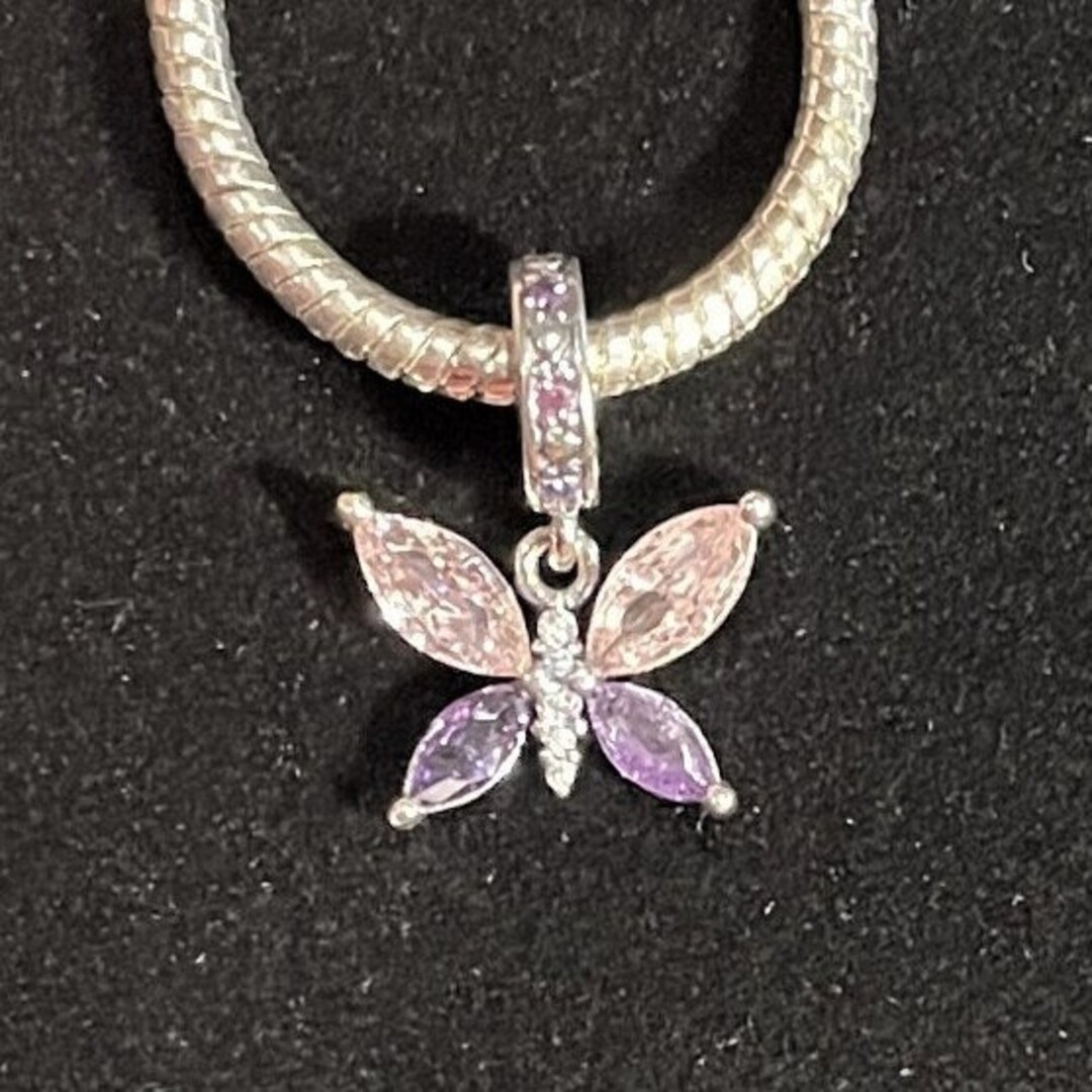 Pink & Purple CZ Butterfly Dangle Charm , Fit Pandora Bracelet ...