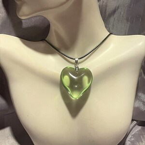 Large Glass Heart Pendant Necklace , Red Heart , Green Heart , Black ...