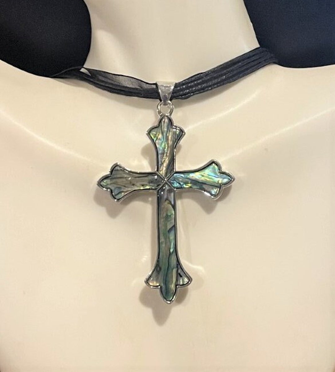 Abalone Shell Cross Necklace , Large Abalone Cross Pendant , Religious ...