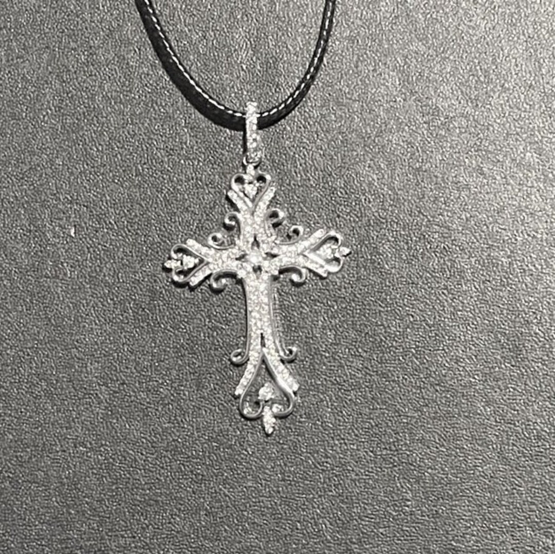 CZ Cross Necklace , CZ Pave Cross Pendant Necklace , Silver , Clear CZ ...