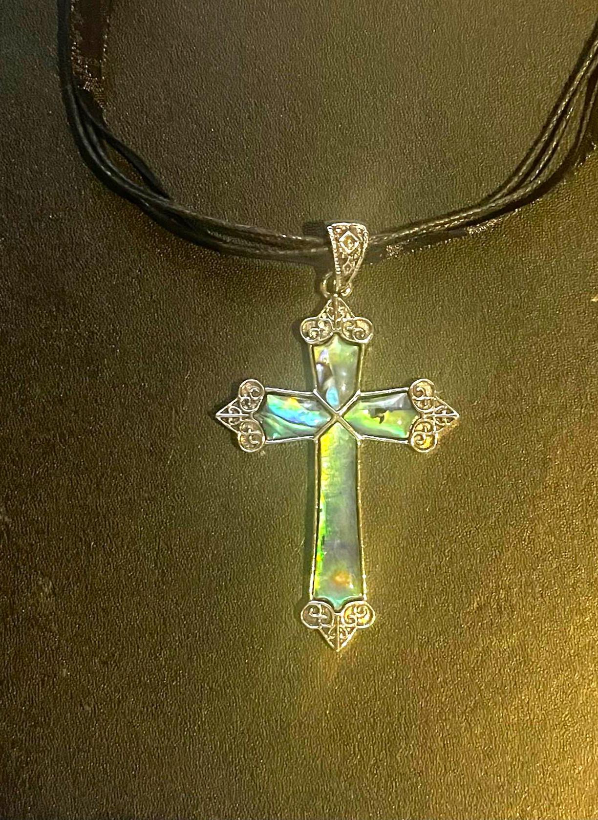 Abalone Shell Cross Necklace , Large Abalone Cross Pendant , Religious ...