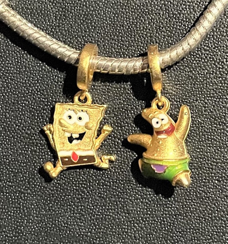 CARTOON CHARM Fits Pandora Bracelets , Spongebob Charm , Patrick Charm ...