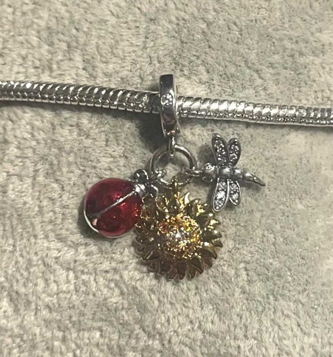 Sunflower Ladybug & Dragonfly Charm Fits Pandora Bracelets , Flower ...