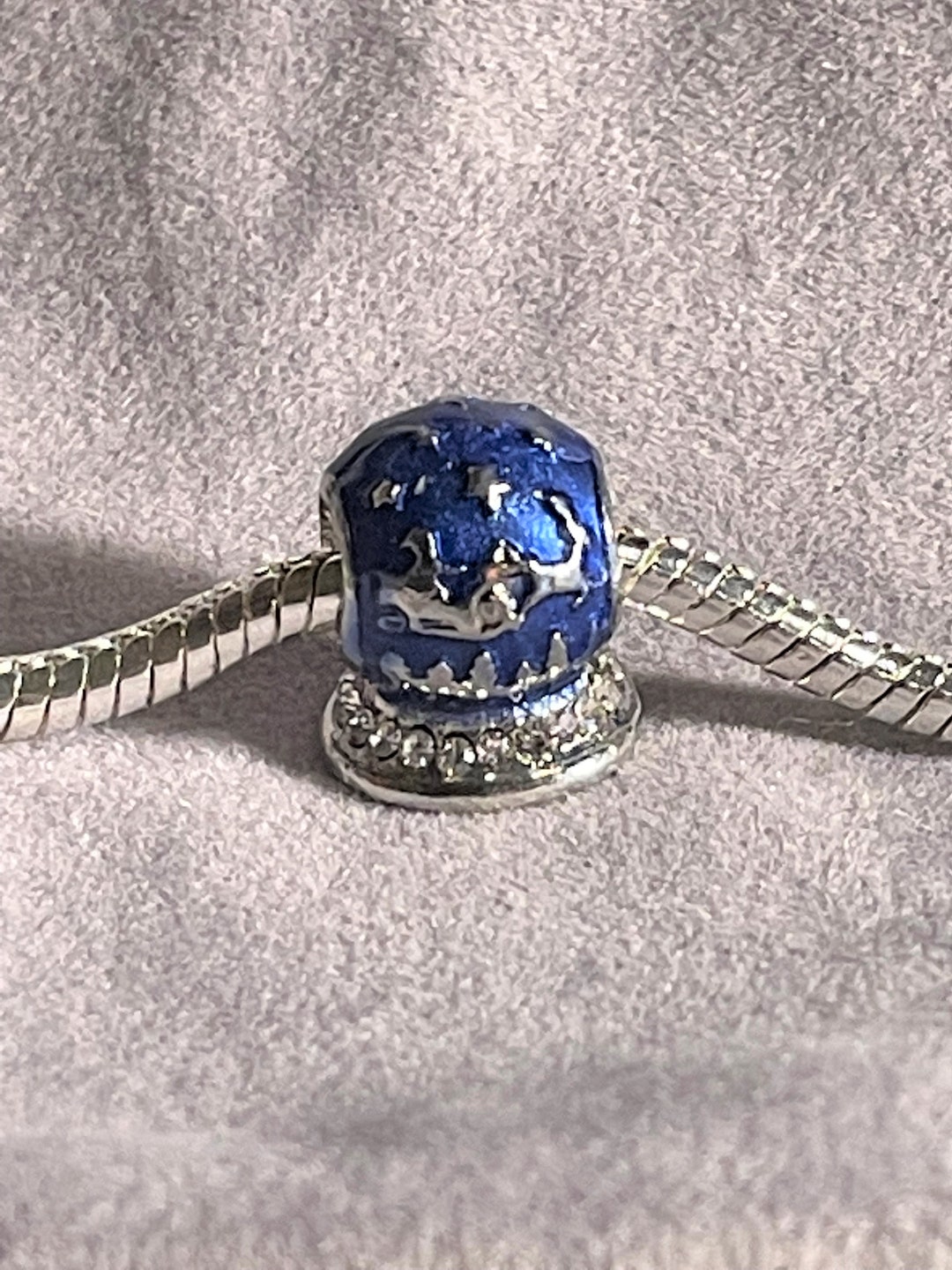 Christmas Night Blue Snow Globe Charm Fits Pandora Bracelets , Santa ...