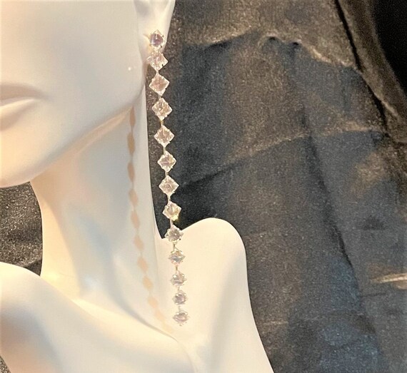 Sparkling Bridal Long Diamond Shaped Rhinestone Earrings - Etsy