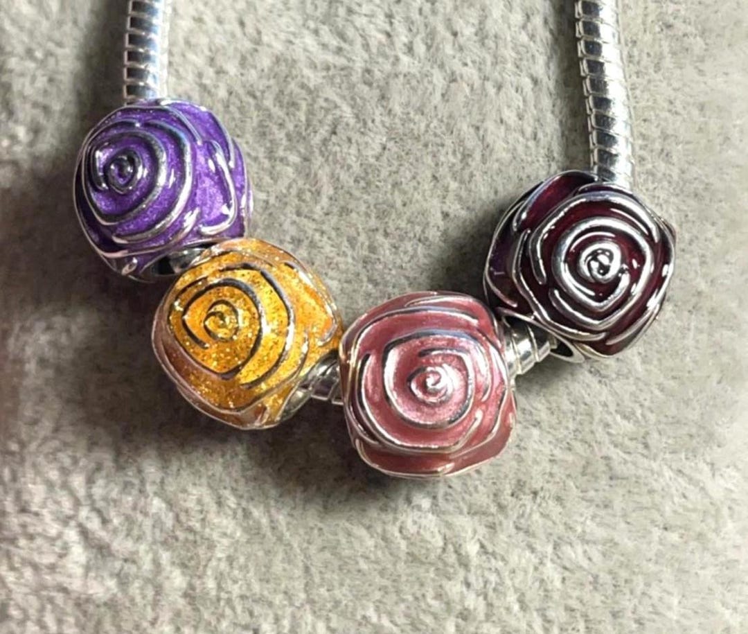 Rose in Bloom Flower Charm , Charm for Bracelets , Pink Rose Charm ...