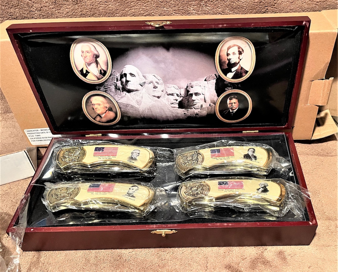 Patriotic Mount Rushmore Presidential 4 Piece Folding Knife Set, USA ...