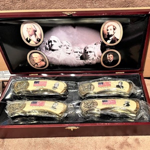 Patriotic Mount Rushmore Presidential 4 Piece Folding Knife Set, USA ...