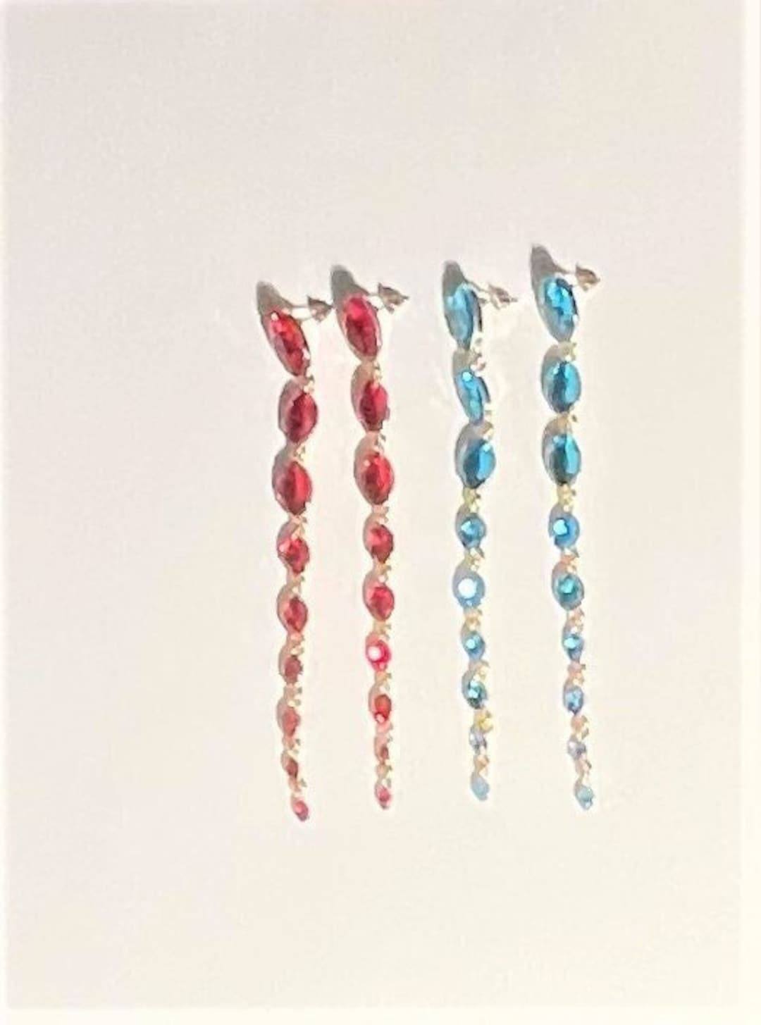 Extra Long Red Rhinestone Earrings , Chandelier Earrings , Extra Long ...