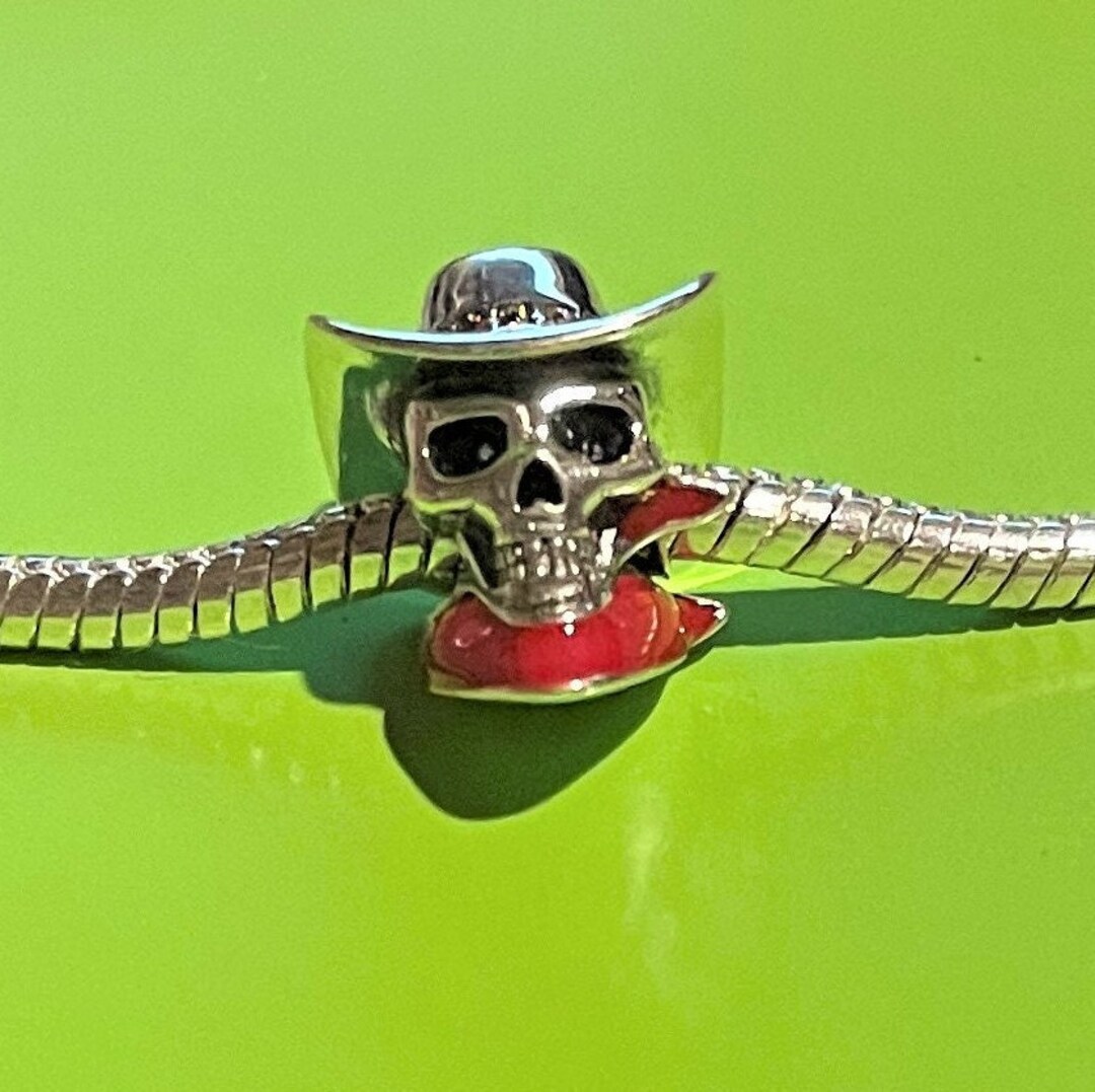 Sterling Silver Skull Skeleton Cowboy Hat Charm ,fits Pandora Bracelets ...