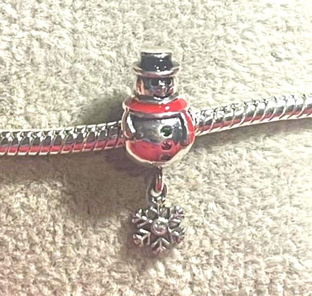 Snowman Charm , Fits Pandora Bracelets , Snowman Snowflake Charm ...