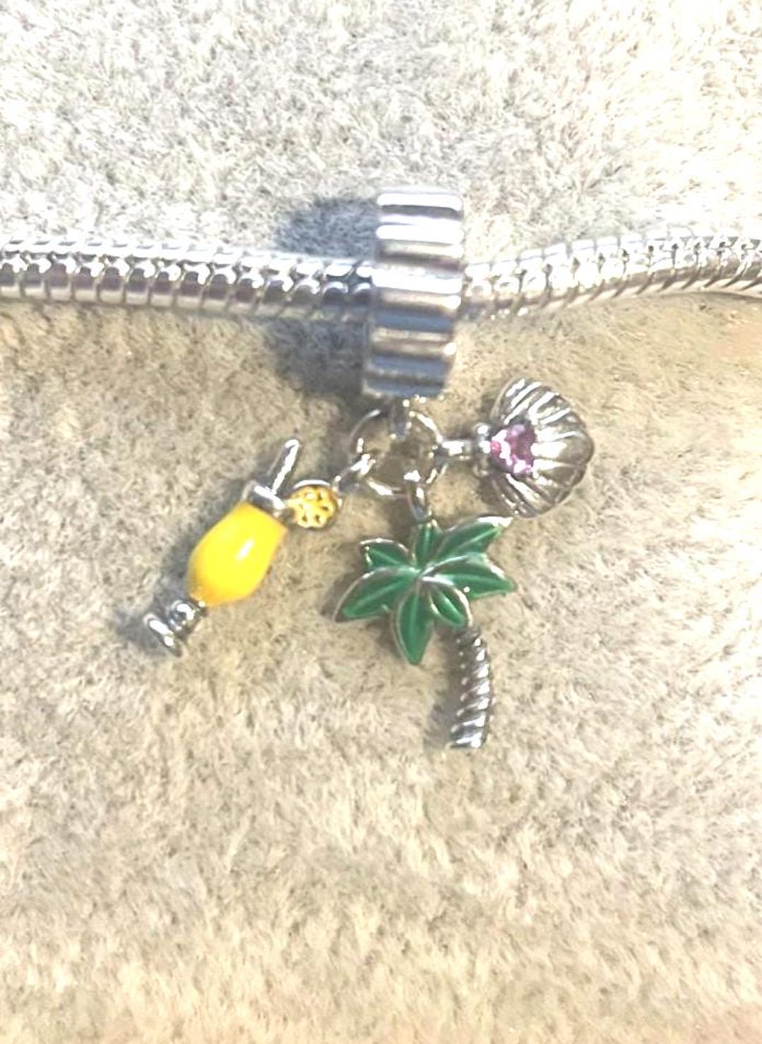 Vacation Cocktail Drink Dangle Charm , Fit Pandora Bracelet , Palm Tree ...
