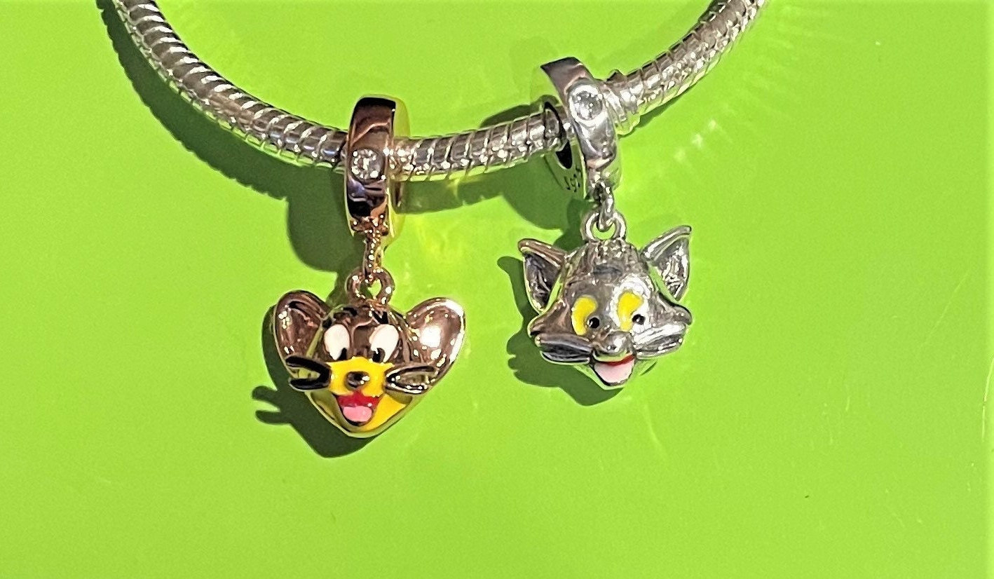 Tom & Jerry Charm, Fits Pandora Bracelets , Cat Charm , Mouse Charm ...