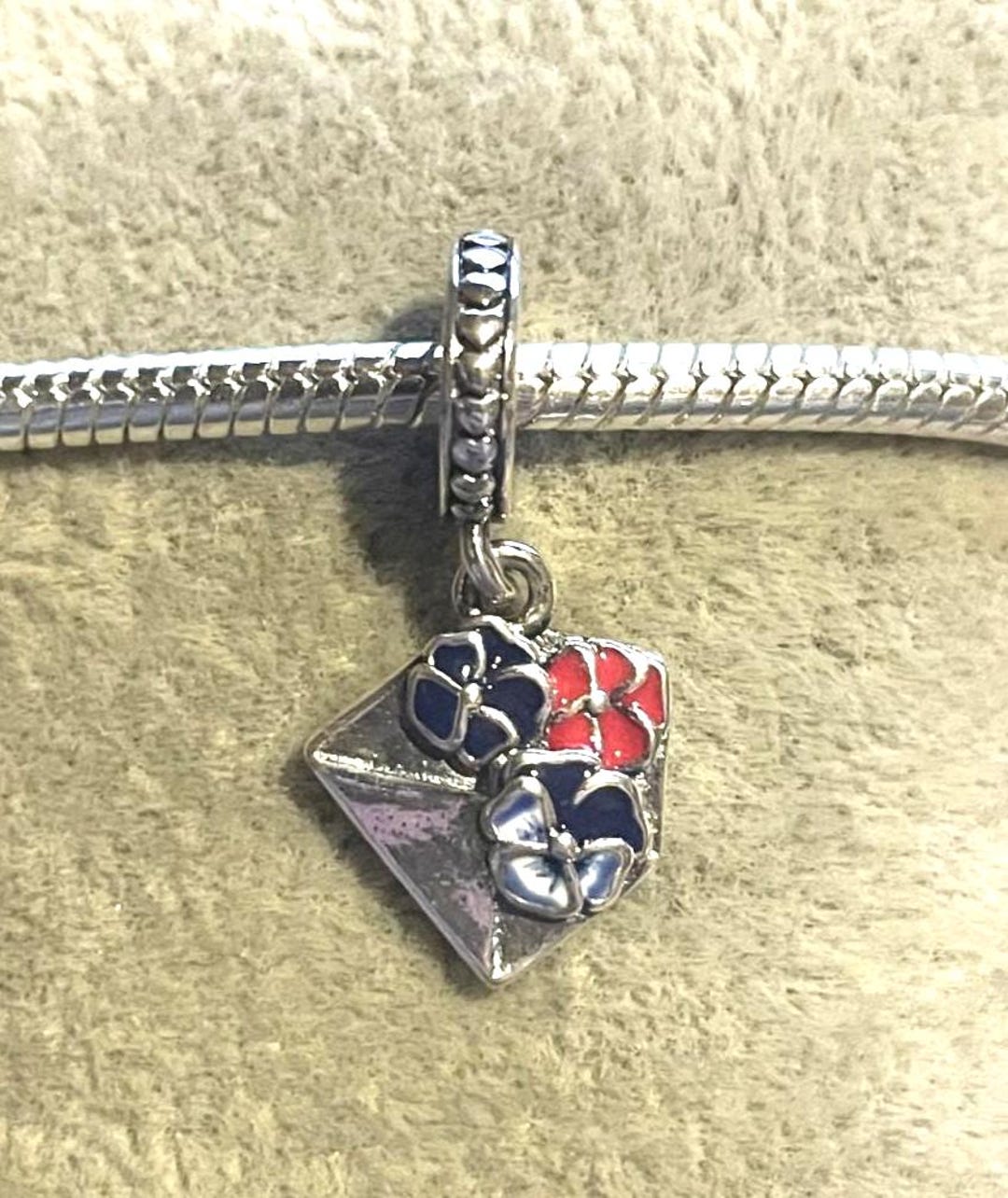 Pansy Flower Envelope Dangle Charm , Charm for Bracelets , 925 Sterling ...