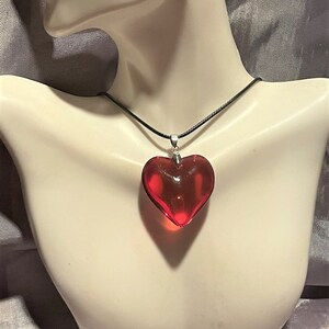 Large Glass Heart Pendant Necklace , Red Heart , Green Heart , Black ...