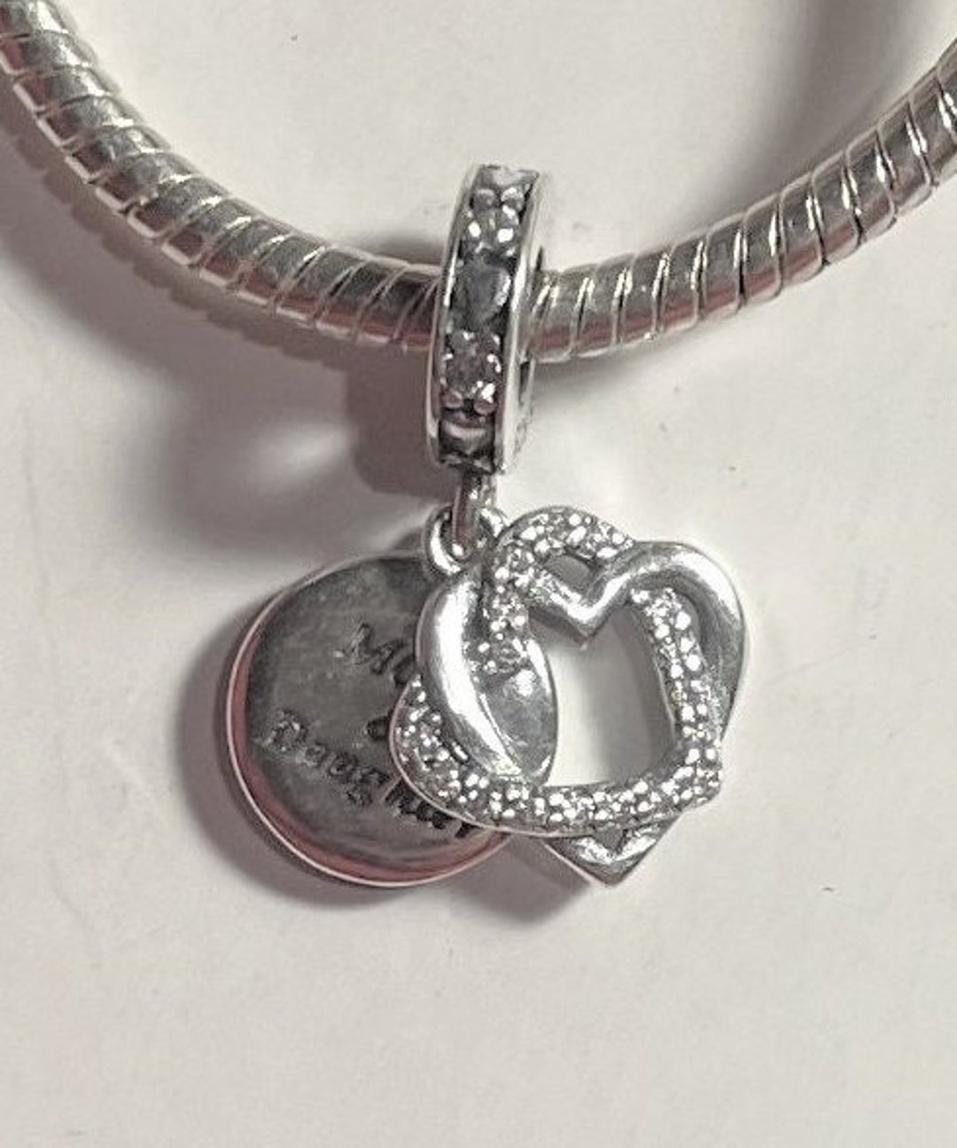 Mom and Daughter Hearts Disc Dangle Charms for Pandora Bracelet , Mom ...