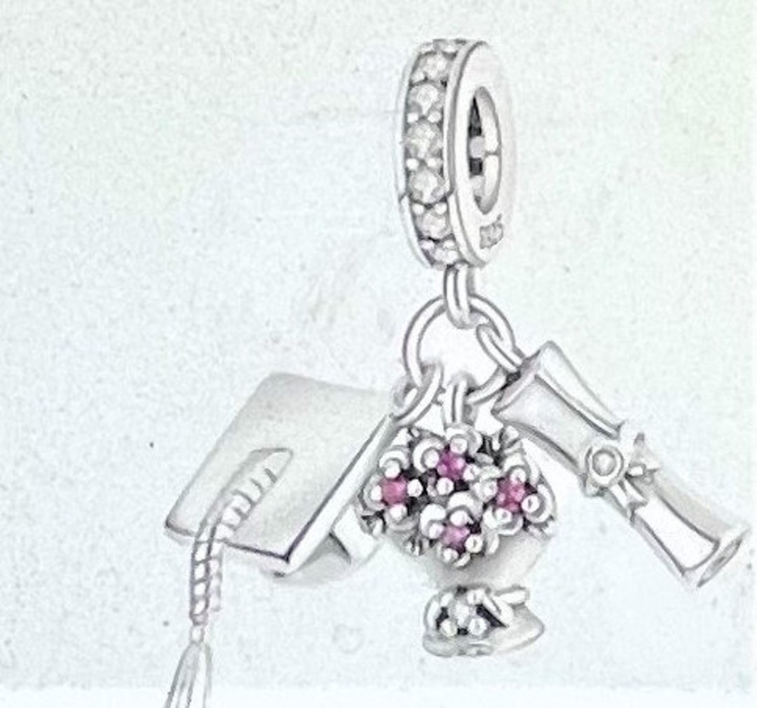 Graduation Diploma Cap Bouquet Charm , Pandora Style 925 Sterling ...