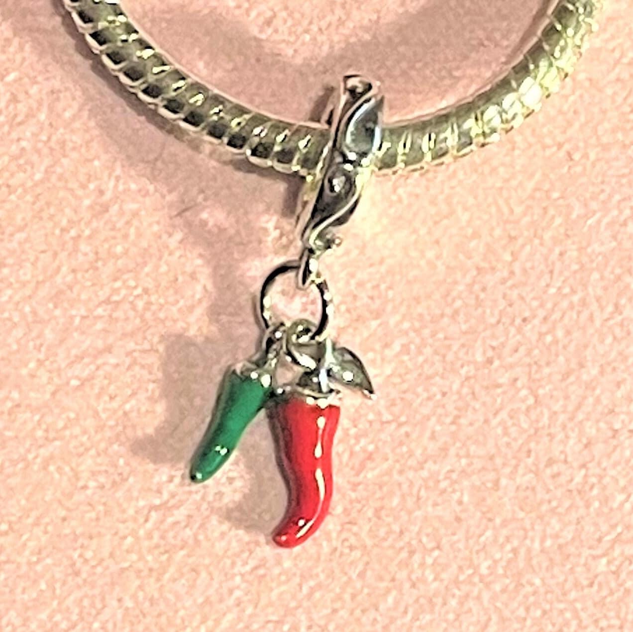 Chili Peppers Dangle Charm Fits Pandora Bracelets , Red and Green ...