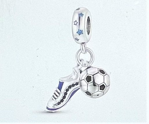 Soccer Charm , Fits Pandora Bracelets , Soccer Blue CZ Dangle Charm ...